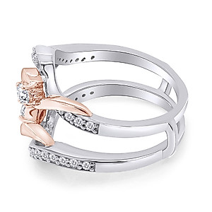 SAVEARTH DIAMONDS 1/2 ct t.w Round Cut Lab Created Moissanite Diamond Two Tone Wedding Band Ring Guard Enhancer For Women In 14K White Gold Over Sterling Silver(VVS1 Clarity 0.50 Cttw)-6