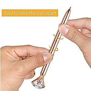 Zealor 12 Pieces Big Diamond Crystal Ballpoint Pens and 12 Pieces Ballpoint Pen Refills, Black Ink (Rose Gold)