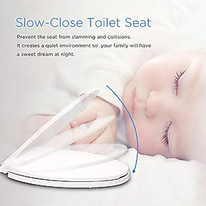 WSSROGY Toilet Seat Elongated with Cover Soft Close, Easy to Install, Plastic, White, Suitable to Elongated or Oval Toilets