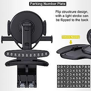 DOTAATDW Car Phone Holder, Car Dashboard Phone Holder, 360 Degree Rotation Car Phone Mount Universal Car Clip Mount Stand with Parking Number Plate Suitable for 4-6.5 ” Smartphone