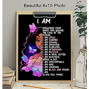 African American Girl Wall Art & Decor - I Am Black Girl Magic - Black Art - Inspirational Positive Affirmations - Inspiring Positive Quotes - Tween Teen Little Girls Bedroom Decor - Daughter Gifts