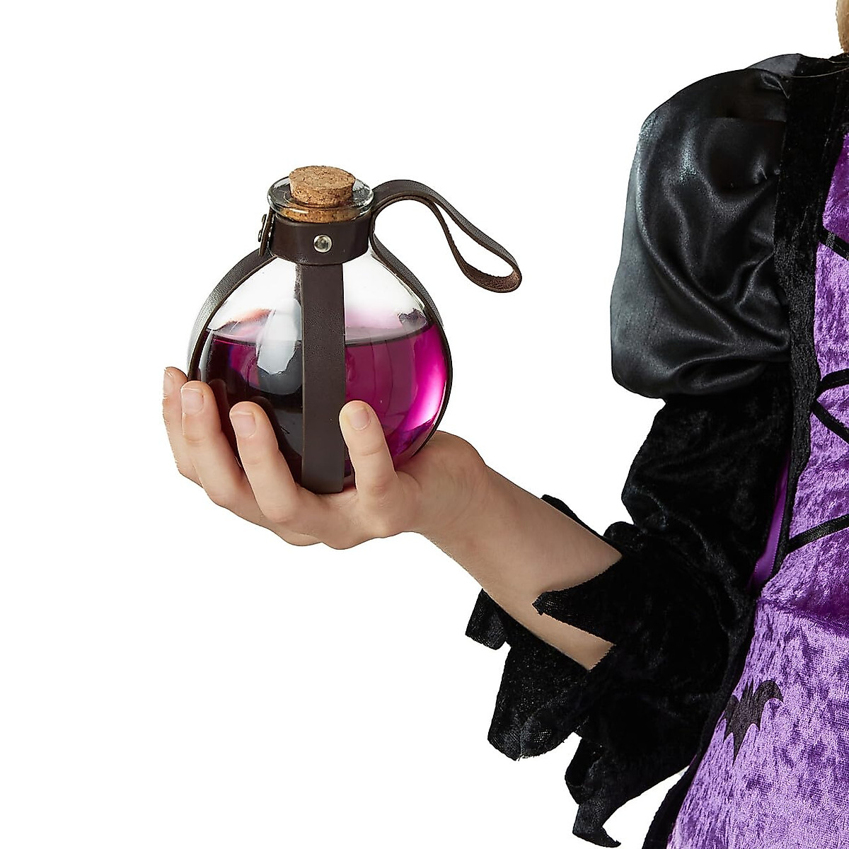 Spooktacular Creations Potion Bottles with Cork, Magic Round Glass Bottles prop with Cork Stopper and Faux Leather holster Loop Accessories for Halloween Mystic Sorcery Witch Costumes Party