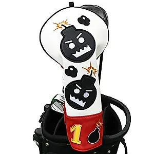 Craftsman Golf Driver Headcover Embroidery Bomb, Red and White PU Leather Golf Head Covers Driver #1 Fits Up to 460cc