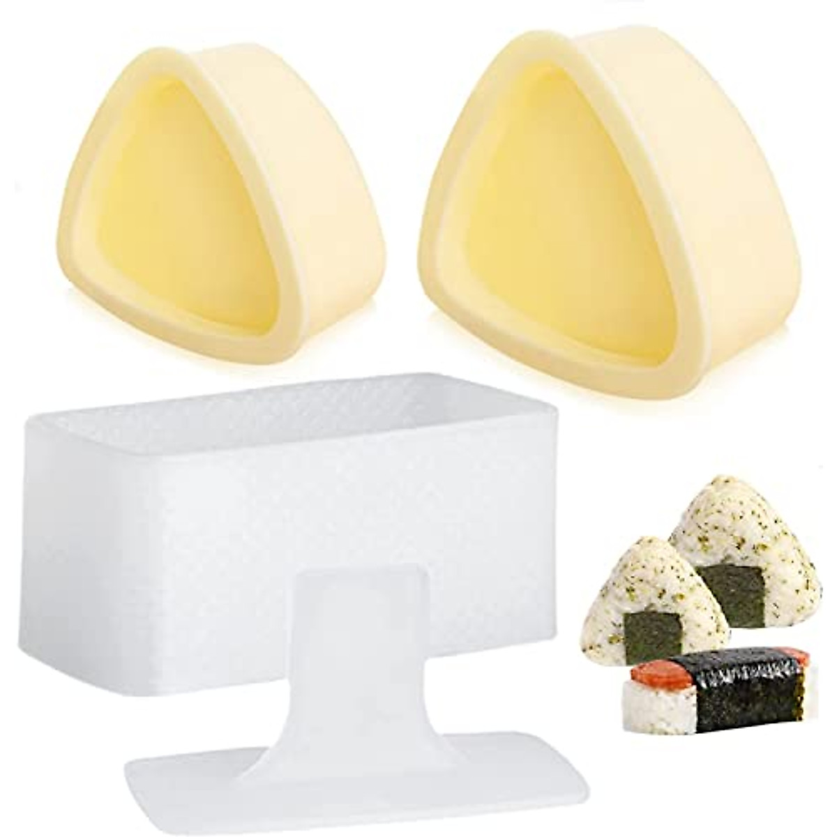 NCYOEW Onigiri Mold, Musubi Maker Press and 2 Triangle Rice Molds, Non Stick Musubi Maker Kit - Make Your Own Sushi at Home (Yellow)
