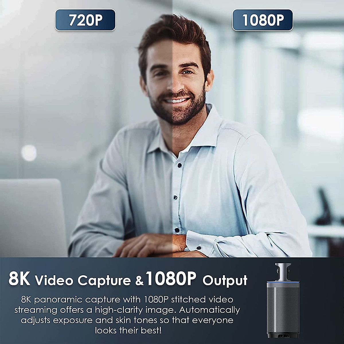 NexiGo Meeting 360, 8K Captured AI-Powered Framing & Speaker Tracking, 1080p HD 360-Degree Smart AIO Video Conference Camera, 8 Noise-Cancelling Microphones, and Speaker