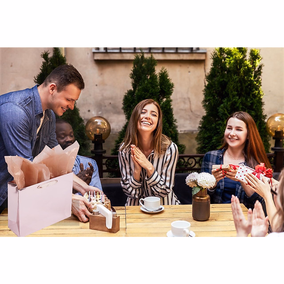 Lyforpyton Large Gift Bags with Tissue Paper 13"x4.3"x10.2" Rose Gold Gift Bags for Birthday, Wedding, Anniversaries