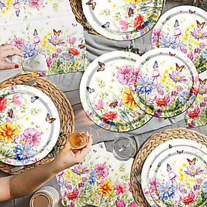 CMUSKO Wildflower Party Decorations, 60Pcs Floral Paper Plates Napkins Table Decorations, Wildflower Decor Tableware Set for Spring Summer Birthday Baby Shower Bridal Shower Garden Tea Party