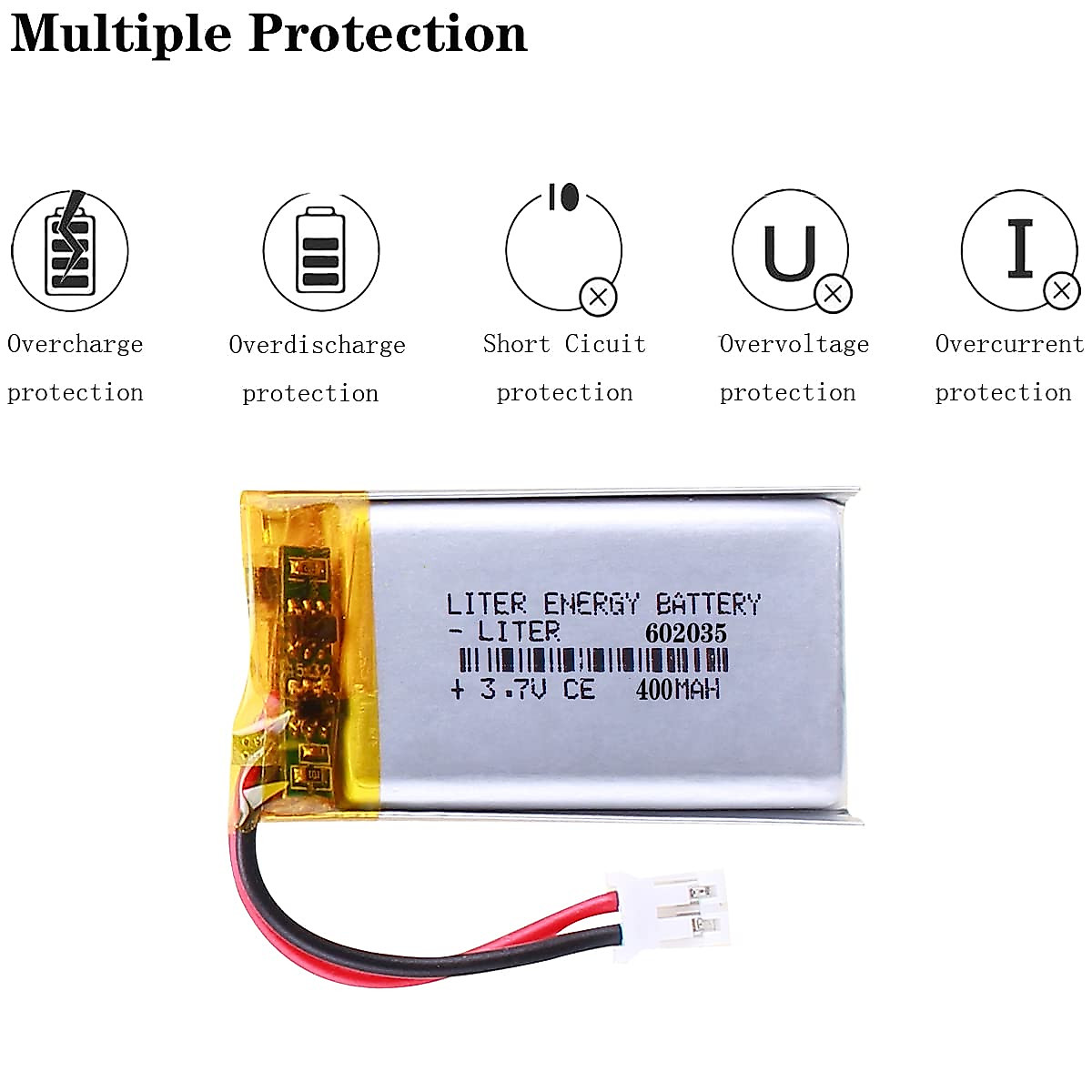 Liter Energy Battery 3.7V Lipo Battery 400mAh Rechargeable Lithium ion Polymer Battery 602035 Lithium Polymer ion Battery with JST Connector