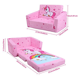 decalsweet Kids Couch Foldable Kids Sofa 2 in 1 Children Convertible Sofas to Lounger Fold Out Toddlers Sofa Bed for Playroom Bedroom Living Rooms Boys and Girls