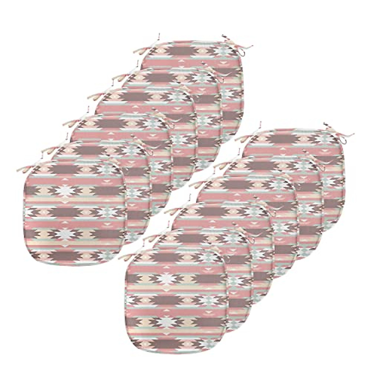 Lunarable Ethnic Chair Seating Cushion Set of 12, Rhythmic Tribal Style Motifs in Pastel Colors Illustration, Seat Pads for Office with Anti-Slip Backing, 16"x16", Mauve Taupe Multicolor