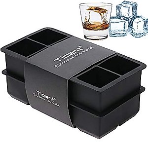 Ticent Large Ice-Cube-Tray Silicone Ice-Cube-Mold 2-Inch Ice Cubes for Whiskey and Cocktail, Pack of 2
