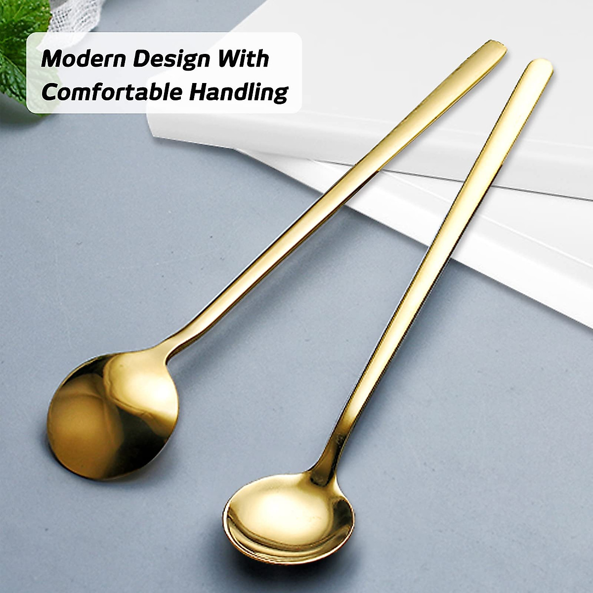 8 PCS 6.7 Inch Plated Stainless Steel Espresso Spoons, lyfLux Stirring Spoons Mini Teaspoons Set for Coffee Sugar Dessert Cake Ice Cream Soup Antipasto Cappuccino (Gold)