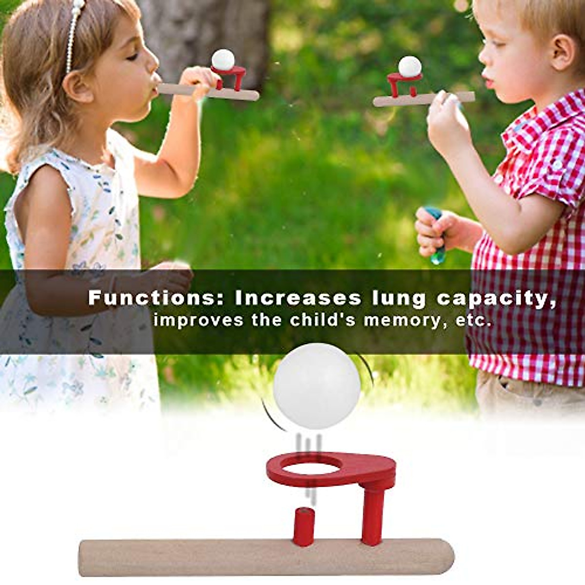 TOPINCN Floating Blow Pipe Ball Toy, Wooden Balances Blowing Toys, Educational Wooden Blowing Toys, Floating Ball Game