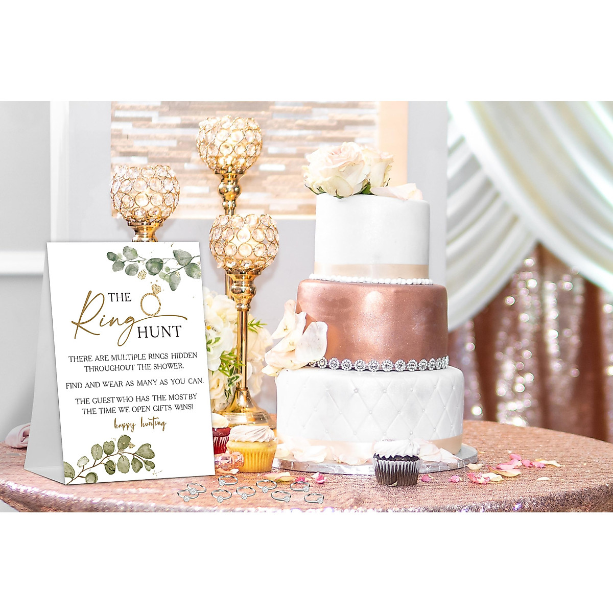 The Ring Hunt Game, Greenery Bridal Shower Games with Rings-One Sign and 30 Rings, Bridal Shower and Wedding Shower Games for Guests, Engagement Party Game, Bridal Shower Decorations-LS2