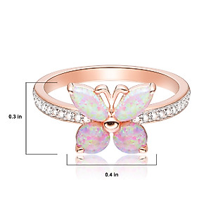 MORGAN & PAIGE 14K Rose Gold Butterfly Ring - Plated .925 Sterling Silver Pink Opal Butterfly Ring For Women - Lab Created Sapphire Ring With Eye Motif Centerpiece - Size 7