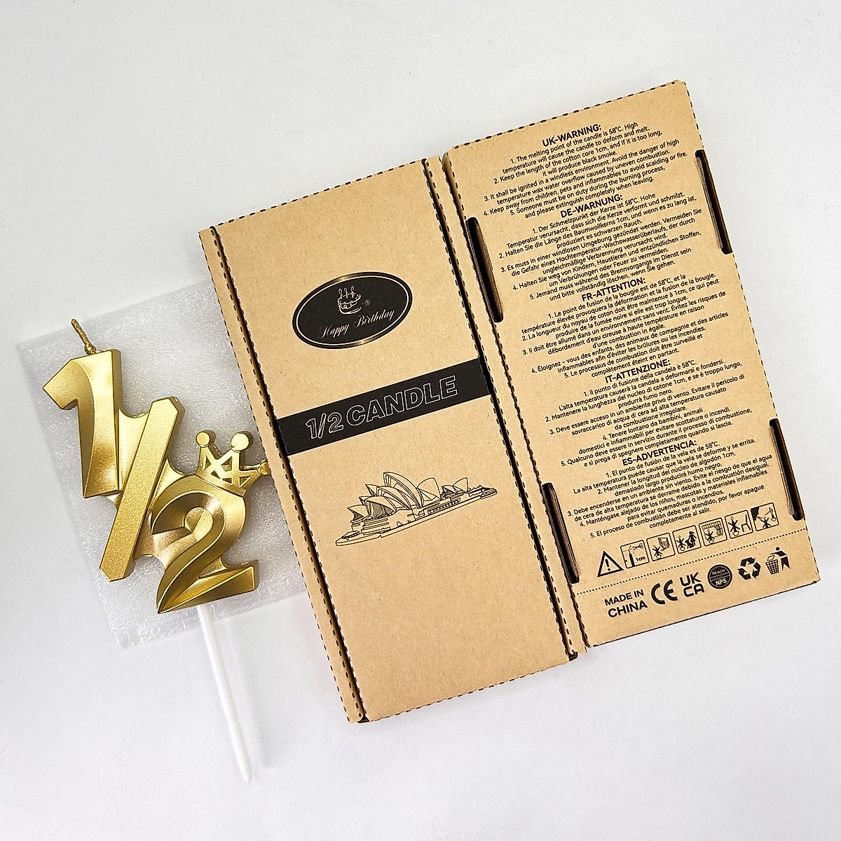 laackys Number 1/2 Birthday Candles, Perfect Crown Design Cake Topper for six Month Old Babies and Anniversaries, Number 1/2 Birthday Candles on Cake(Gold)