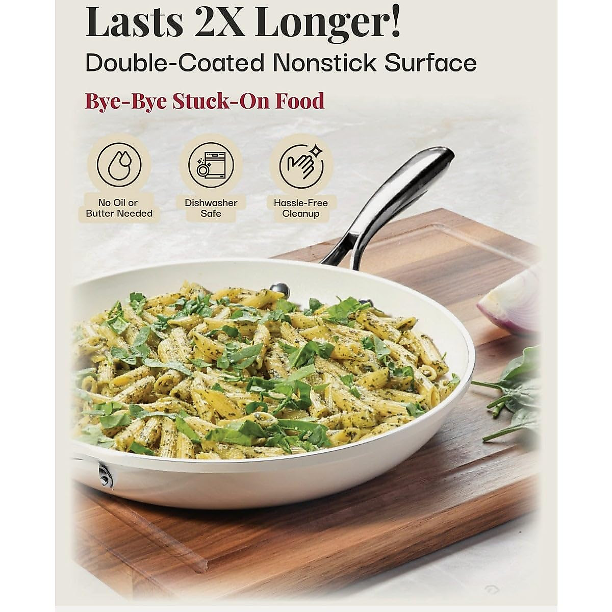 GOTHAM STEEL 14 Inch Non Stick Frying Pans Nonstick Frying Pan, Large Nonstick Pan, Cooking Pan, Nonstick Skillet, Non Stick Pan, 100% PFOA Free Ceramic Pan for Cooking, Dishwasher Safe, Cream White