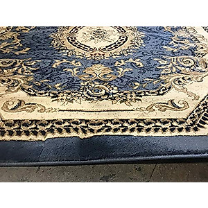 Traditional Octagon Oriental Floral Aubusson Area Rug Persian Light Blue Burgundy Beige Design 602 (4 Feet X 4 Feet)