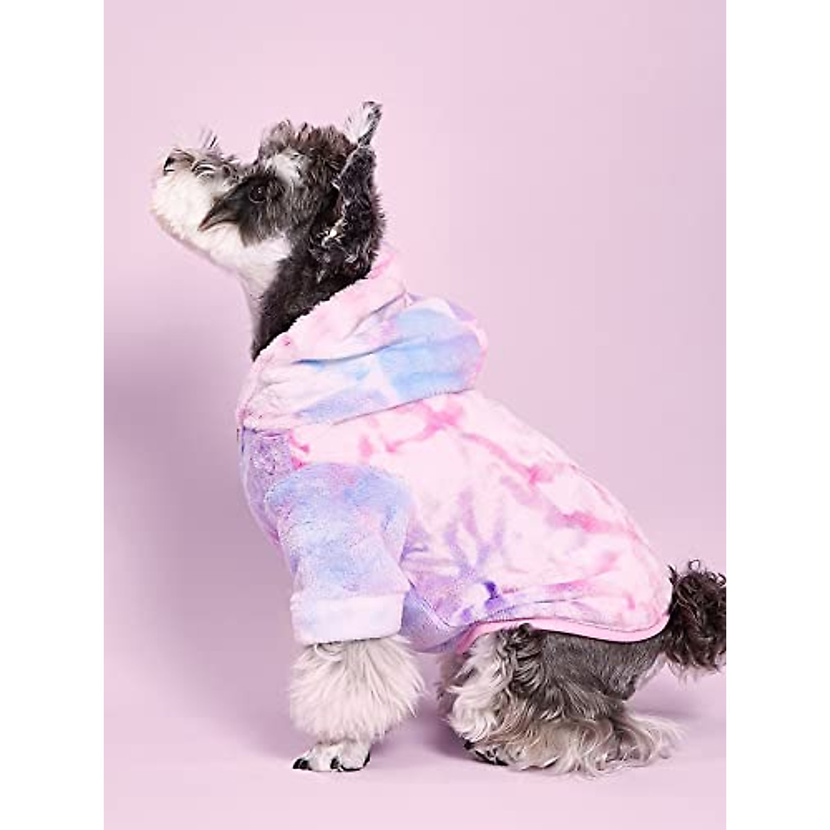 GORGLITTER Plush Dog Coat Tie Dye Puppy Hoodie Cat Flannel Zipper Warm Shirt Pet Clothes Purple Large