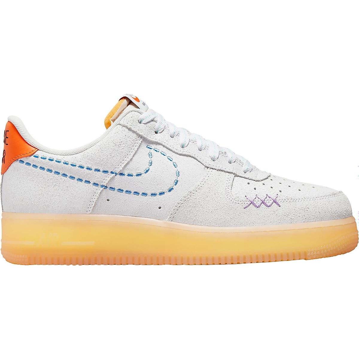 Nike mens Air Force 1 '07 LV8 shoes, Grey/University Blue/Orange, 14