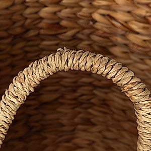 Household Essentials Round Handwoven Water Hyacinth and Seagrass Basket with Handles, Natural