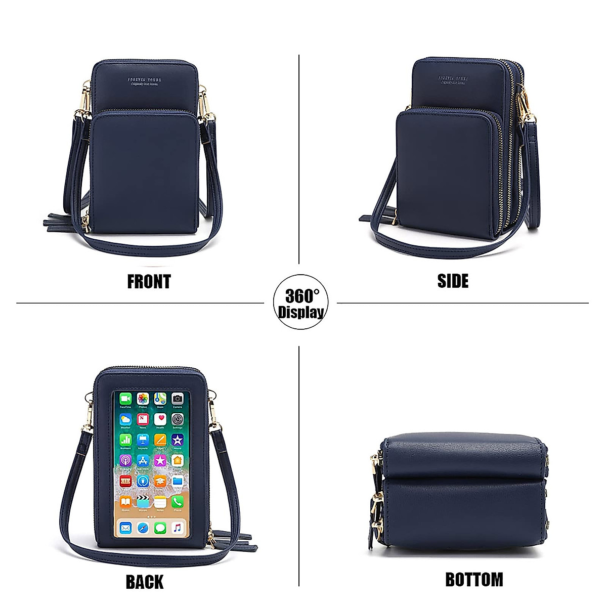 myfriday Touch Screen Crossbody Phone Purse for Women, Rfid Blocking Small Cellphone Shoulder Purse with 2 Adjustable Strap