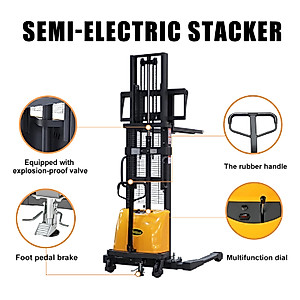 APOLLO Semi Electric Pallet Forklift Economy Hand Pallet Stacker Lift Jack with Straddle Legs 3300lbs Capactiy 118" Lifting Height