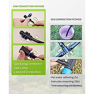 HIRALIY 59FT Garden Watering System, Drip Irrigation Kits for Plants, New Quick Connector, Blank Distribution Tubing, Saving Water Automatic Irrigation Equipment for Patio Lawn