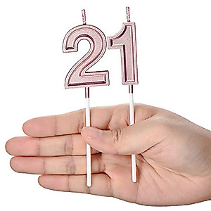 21st Birthday Candles Cake Numeral Candles Happy Birthday Cake Candles Topper Decoration for Birthday Wedding Anniversary Celebration Favor (Rose Gold)