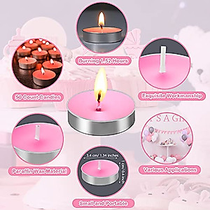 50 Sets Baby Shower Favors 50 Pcs Tea Light Candles for Guests Baby Shower Decoration with 50 Greeting Cards and Organza Bags for Boys Girls Guests Baby Shower Favors Gender Reveal (Pink)