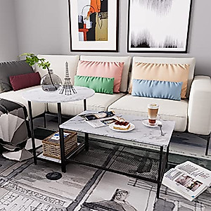 Huhote Nesting Coffee Table Set of 2 Storage End Table Modern White Faux Marble Round and Rectangular Table,2 Tiers Large Table with Metal Frame for Living Room Balcony Cabin Bed Room Dining Room.