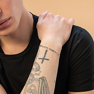 QUADRI Figaro Link Chain in 925 Sterling Silver, Italian 5mm Bracelet for Men Women, 7 Inch, Made in Italy, Gift Box Included