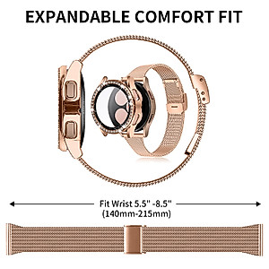 JOYOZY Bands Compatible with Samsung Galaxy Watch 4 40mm with Screen Protector Case,20mm Quick Release Watch Band Stainless Steel Strap & Diamond Bezel Case Cover for Galaxy Watch 4