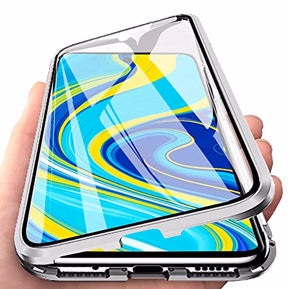 EabHulie Redmi Note 9 Pro Case, 360° Full Body Transparent Tempered Glass with Magnetic Adsorption Metal Bumper Case Cover for Xiaomi Redmi Note 9S / 9 Pro / 9 Pro Max Silver