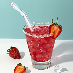 NiHome Reusable Glass Drinking Straws Clear 12-Pack, 8"x0.3" Set of 6 Straight and 6 Bent with 2 Cleaning Brushes for Milkshakes, Frozen Drinks, Smoothies, Eco-Friendly Dishwasher Safe