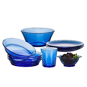 STPGoods Glass Dinner Plates - Set of 4, Blue Cobalt Transparent Glass Eating Plates, Circular Glass Dinnerware for Salad, Bread, Dinner (7.8-Inch Salad Plate Set, Set of 4)