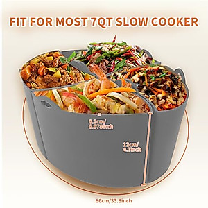 YSF Silicone Slow Cooker Liners, Reusable 4 Divider Inserts, Fits Crock-pot Oval 8 QT 4-in-1 Slow Cooking, Leakproof, Dishwasher Safe, Food-Grade BPA Free, 8 Quart Cook Four Dishes at Once (Gray)