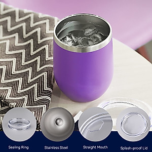 DOMICARE Stainless Steel Wine Tumbler Bulk with Lid, Personalized Insulated Tumblers Set, 12oz Travel Coffee Cups Pack of 1, Purple