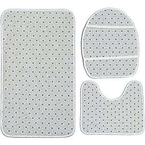 Habilboi 3 Pieces Bathroom Mat Bath Mat Set Blue Plant 20x32inch Non-Slip Bathroom Decor Doormat Runner Rugs,U-Shaped Toilet Floor Mats,Toilet Seat Cover