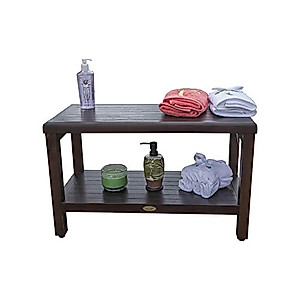 DecoTeak Eleganto Classic Shower Bench 30" Long Natural Teak Wood Armless Shower Stool with Shelf Open Back Wood Shower Bench in Woodland Brown Finish