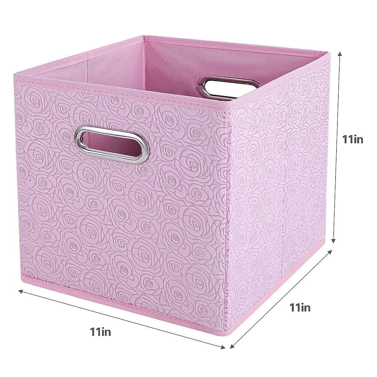 ANMINY 3PCS Storage Cubes Set Romantic Rose Print Large Storage Bins Boxes Baskets Non-Woven Fabric with Handles Desktop Closet Shelf Foldable Organizer Container for Home Office 11"x 11"x 11" - Pink