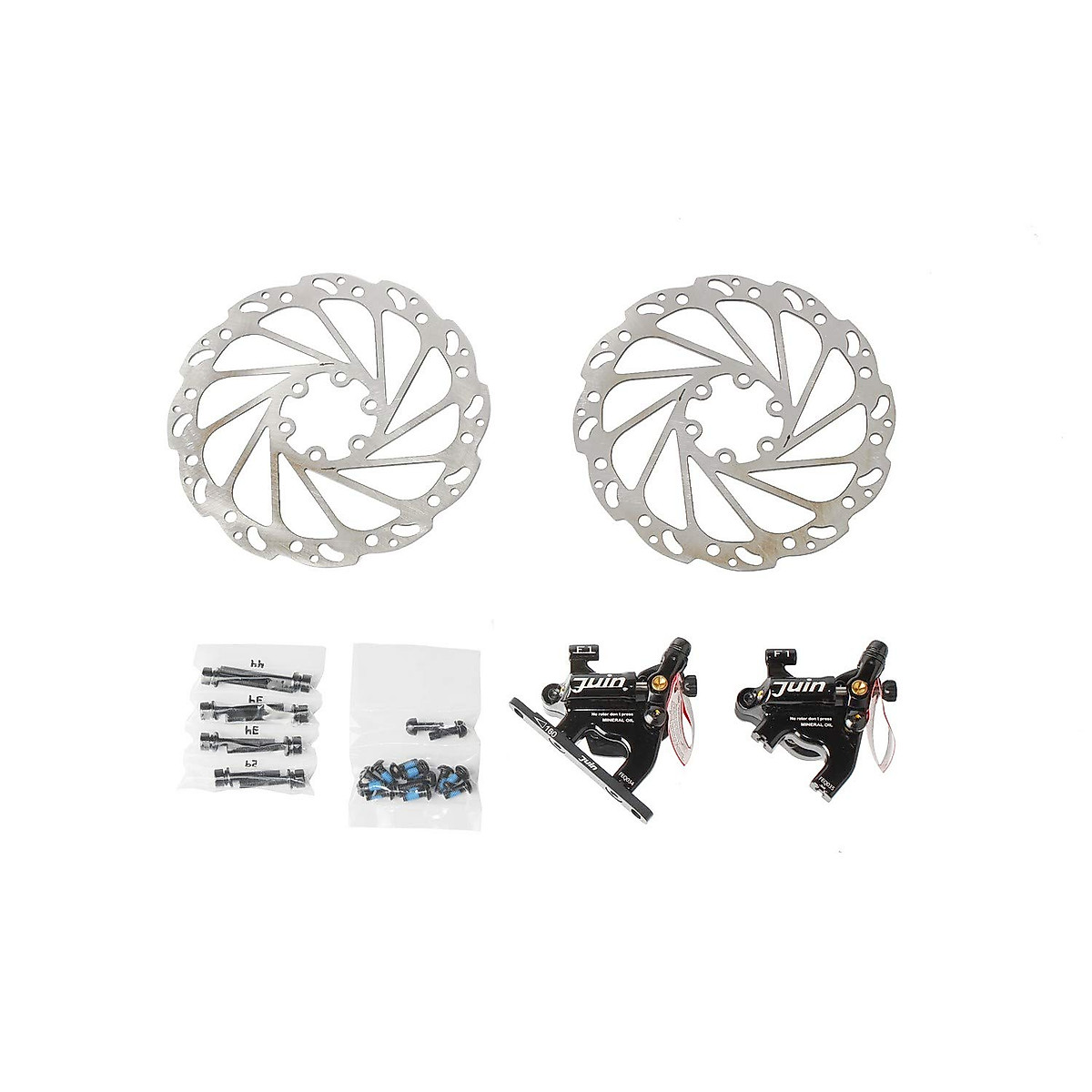 Juin Tech F1 Cable Actuated Hydraulic Bicycle Bike Disc Brake Caliper Set Extra Lightweight Hybrid Brake Set for Flat-Mount Road/Cyclocross/Gravel/E-Bike/Folding Bike use w/160mm 6" rotors (Black)