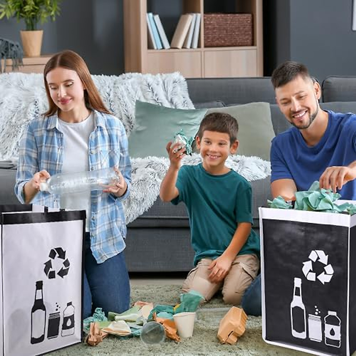 REFARICO Recycle Waste Bag for Kitchen Home- Indoor Recycling Bins Trash Sorting Organizer, Reusable and Waterproof, 2 Pack