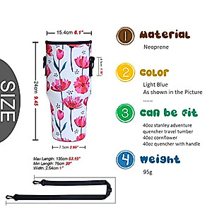 2Pack Reusable Neoprene Insulated Sleeves Cup Cover for Stanley 40oz Tumbler Cup,Water Bottle Sleeves, 40 oz Tumbler with Handle Stanley Cup Accessories for Outdooor Walking (pink flower+Milk)