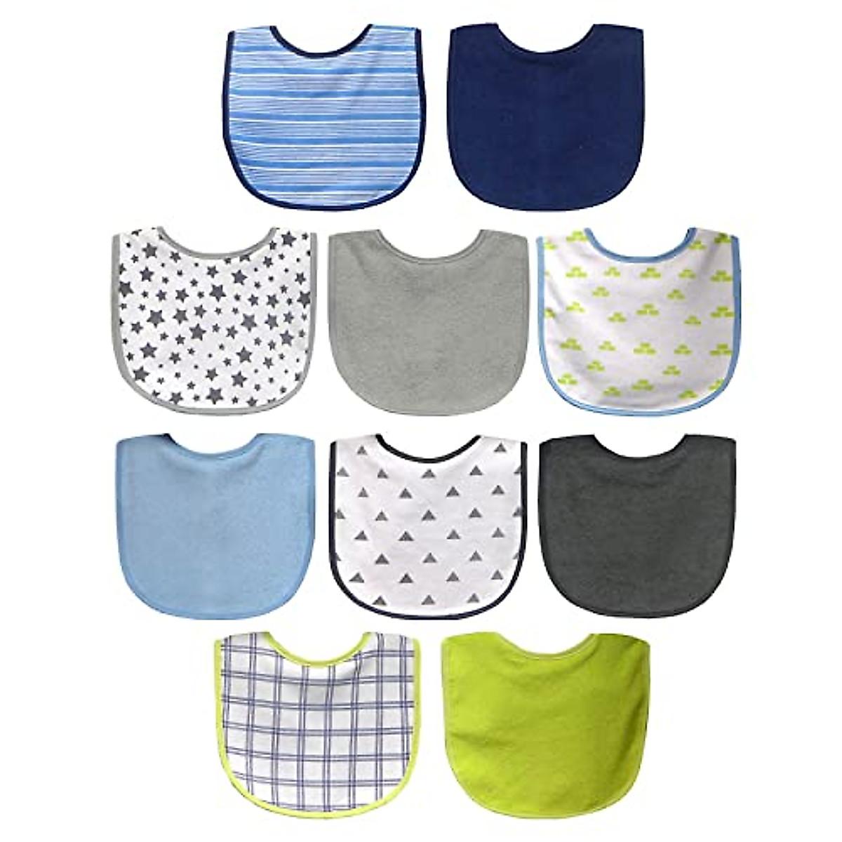 Neat Solutions 10 Pack Water Resistant Bib Set Blue/Grey Assorted, 10 Count (Pack of 1)