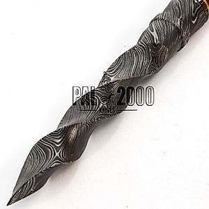 PAL 2000 KNIVES DAG-9815 Custom Handmade Damascus Steel Fixed Blade Hunting Tri Edge Spiral Kris Dagger Knife Cyclone Tri Blades knife with Sheath 10 Inch Full Tang