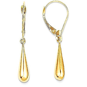 14K Yellow Gold Teardrop Drop Dangle Earrings
