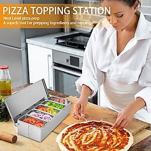 AshKiz Pizza Topping Station, Stainless Steel Pizza Topping Station with 5 Removable Containers for Salad Bar and Nacho Bar and Grill Table