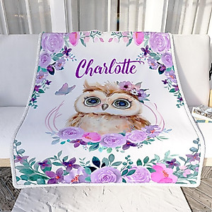 CenturyTee Personalized Baby Blanket Name Girl Flower Owl Baby Girl Kid Daughter Granddaughter Niece Birthday Customized Fleece Blanket (30 x 40 Inches - Baby Size), Multicolor 572 (572)