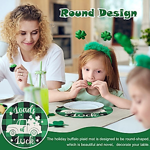 Round Placemats St. Patrick's Day Placemat Buffalo Plaid Check Table Mats Lucky Clover Shamrock Dining Table Mats for St Patrick's Day Holiday Farmhouse Table Decor (Shamrock Pattern,4 Pieces)